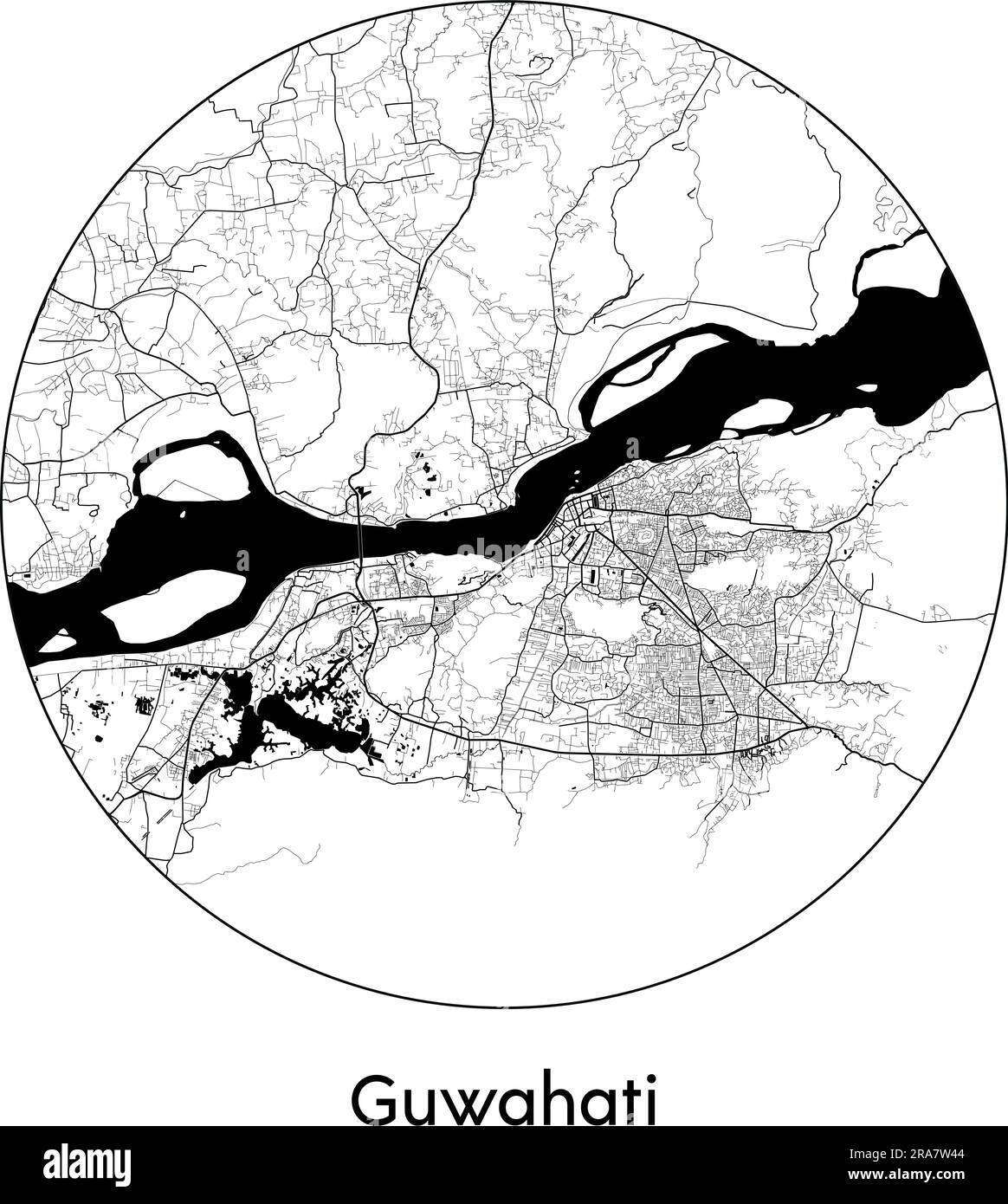 City Map Guwahati India Asia vector illustration black white Stock ...