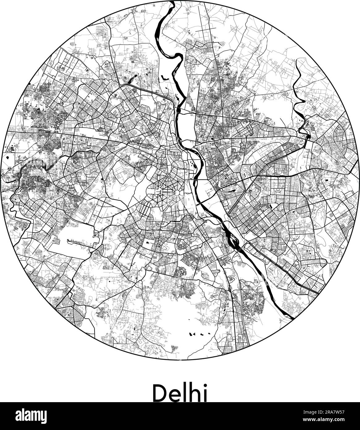 City Map Delhi India Asia vector illustration black white Stock Vector ...