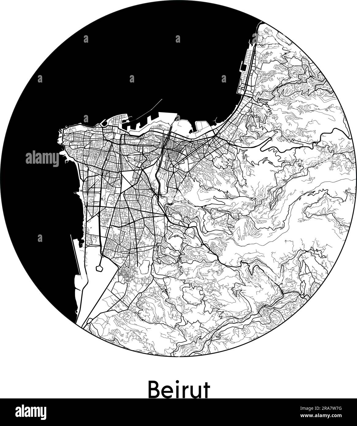 City Map Beirut Lebanon Asia vector illustration black white Stock ...
