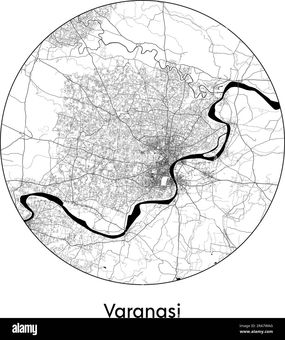 City Map Varanasi India Asia vector illustration black white Stock ...