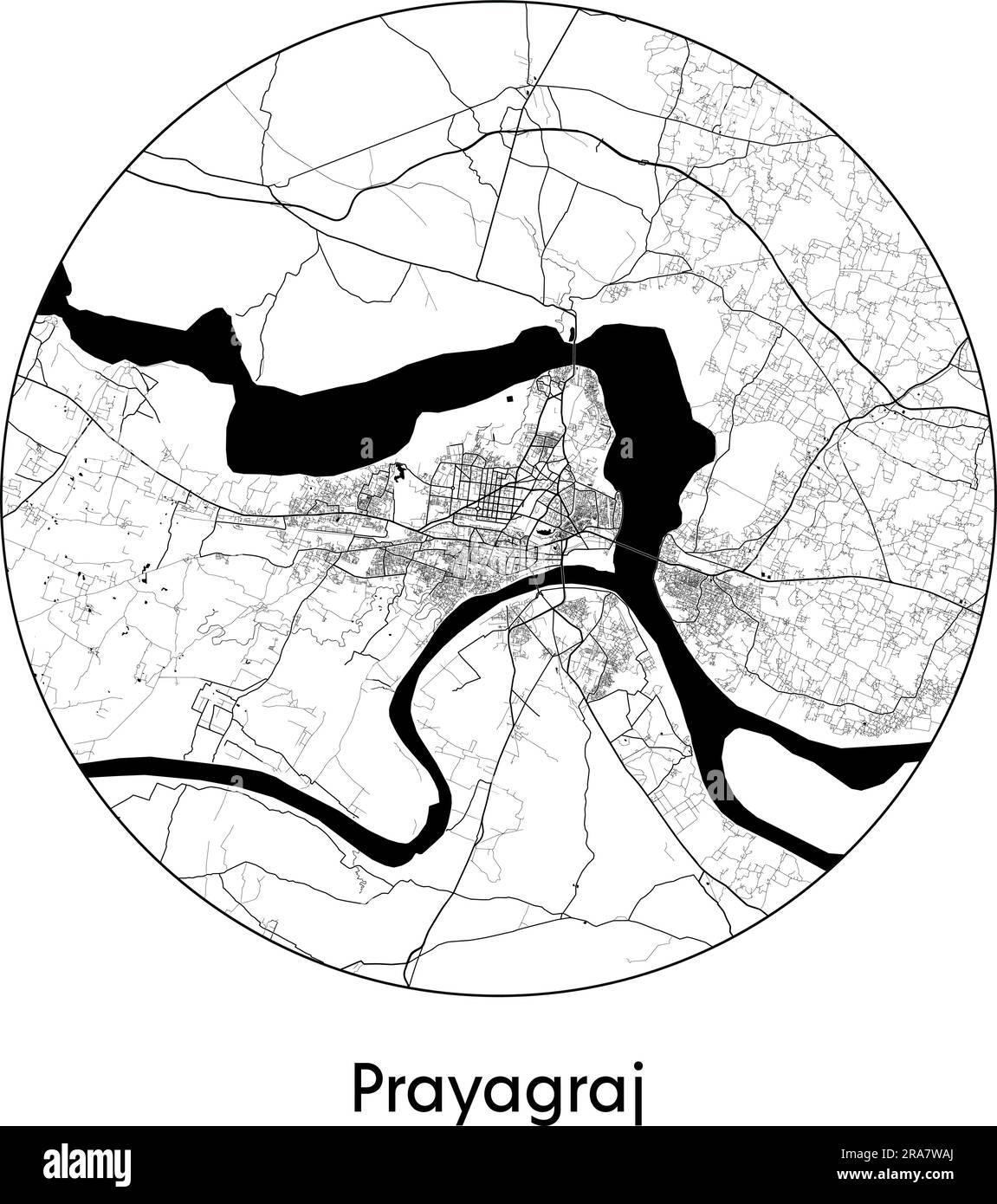 City Map Prayagraj India Asia vector illustration black white Stock ...