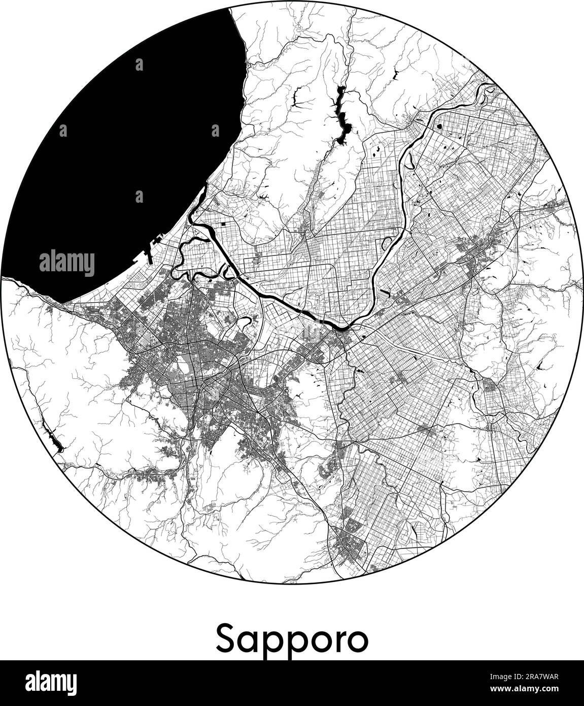 City Map Sapporo Japan Asia vector illustration black white Stock ...