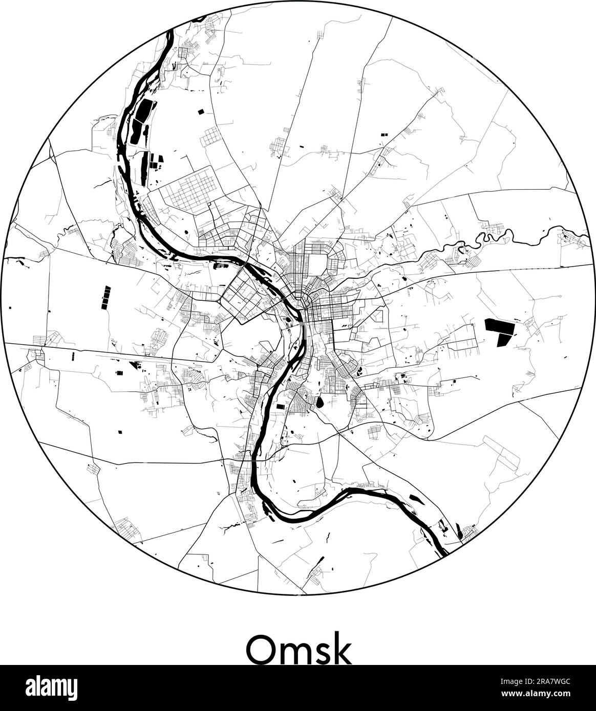 City Map Omsk Russia Asia vector illustration black white Stock Vector ...