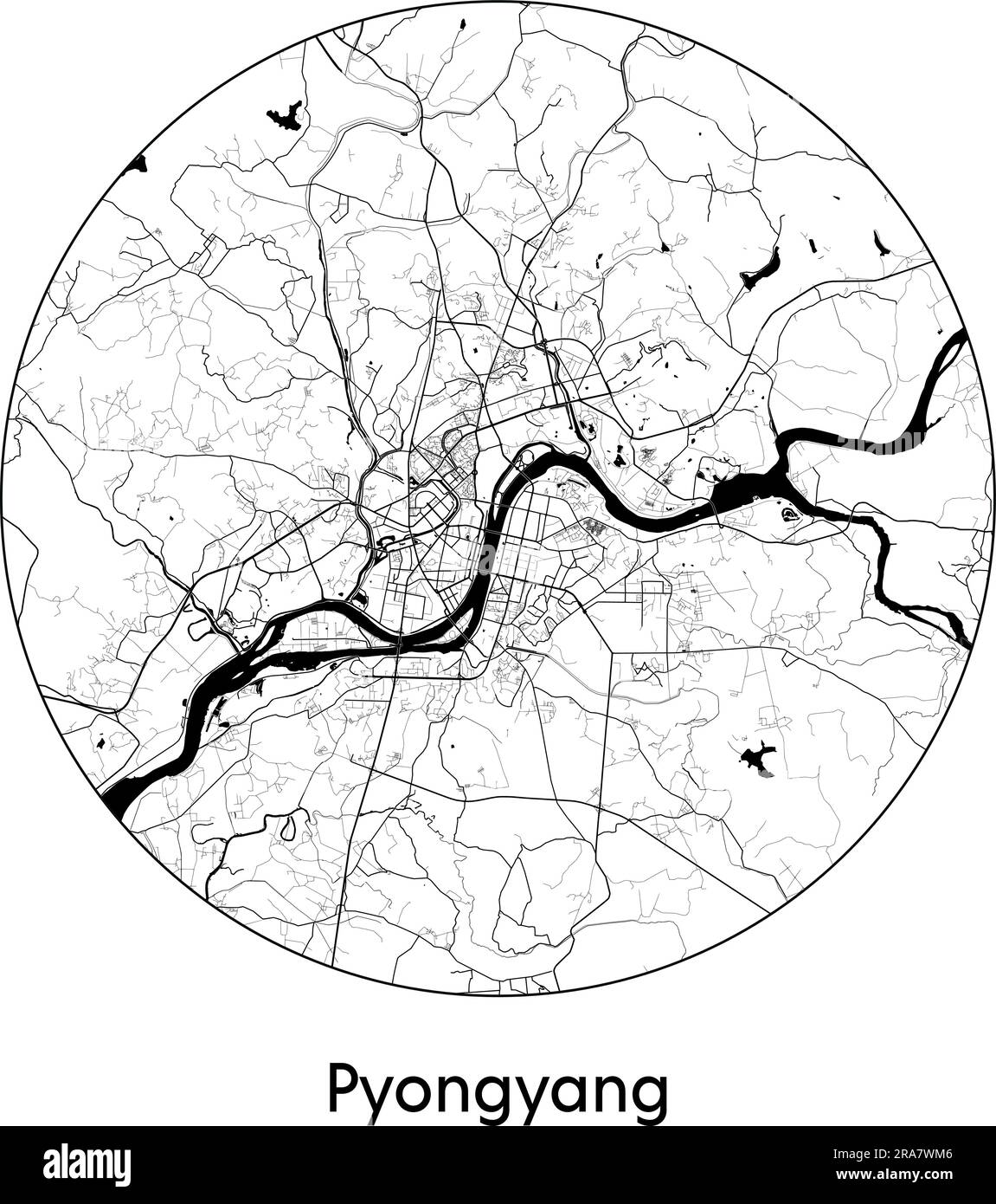 City Map Pyongyang North Korea Asia vector illustration black white ...