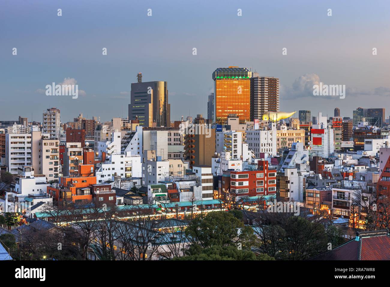 Tokyo, Japan apartment buildings and cityscape in Sumida Ward at dusk ...