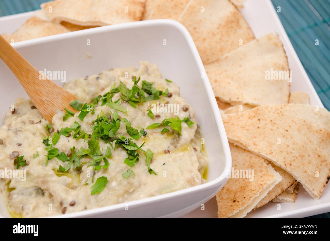 Bowl of Baba Ghanoush, a creamy and smoky Middle Eastern dip made from ...