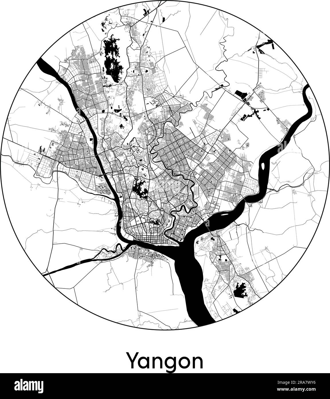 City Map Yangon Myanmar Asia vector illustration black white Stock ...