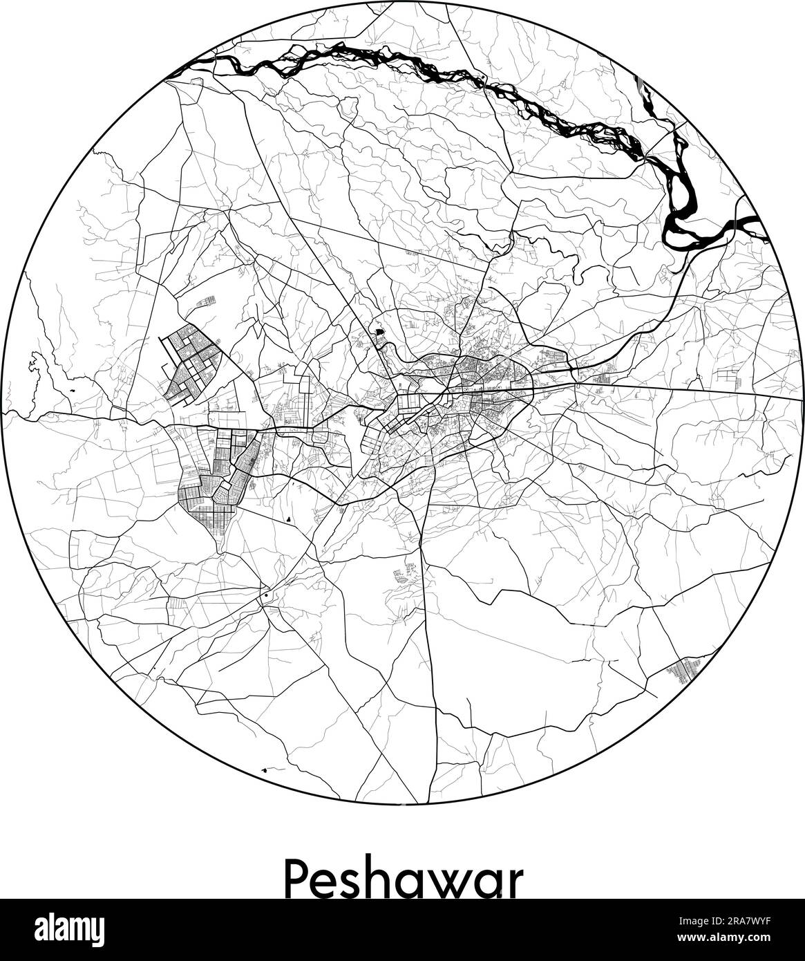 City Map Peshawar Pakistan Asia vector illustration black white Stock ...