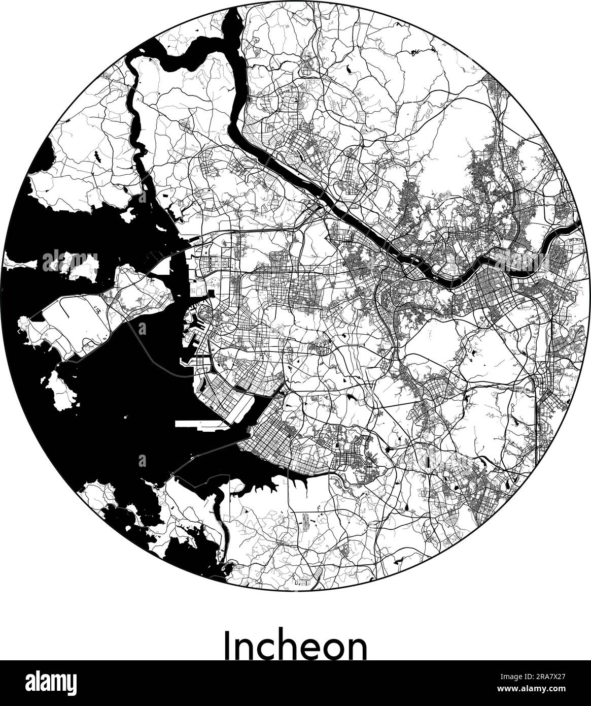 City Map Incheon South Korea Asia vector illustration black white Stock ...