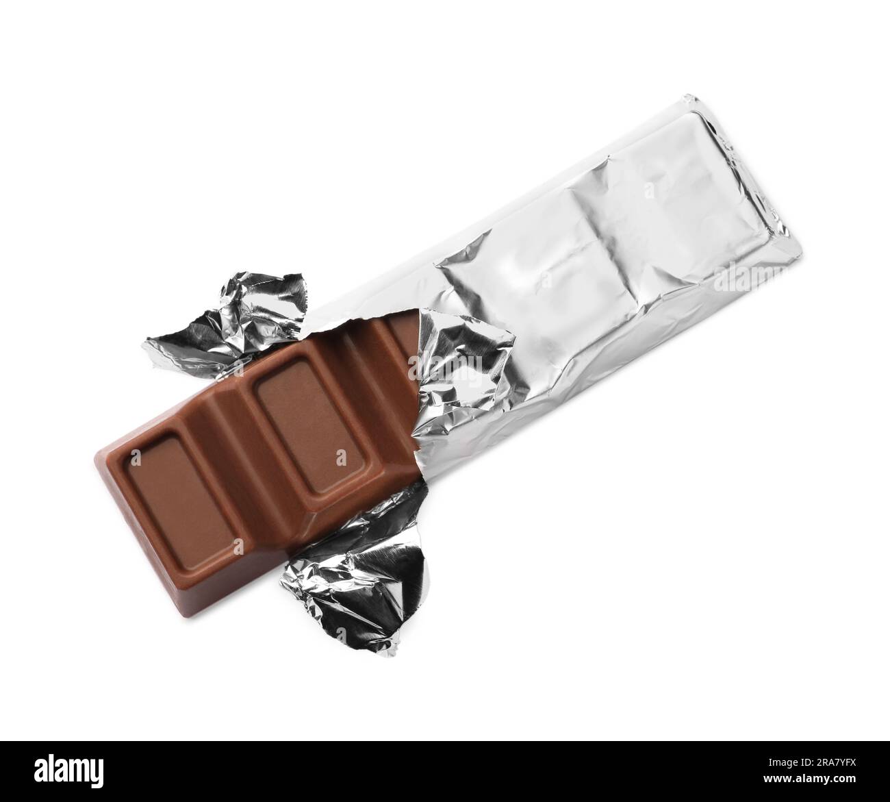 Delicious wrapped chocolate bar on white background, top view Stock ...