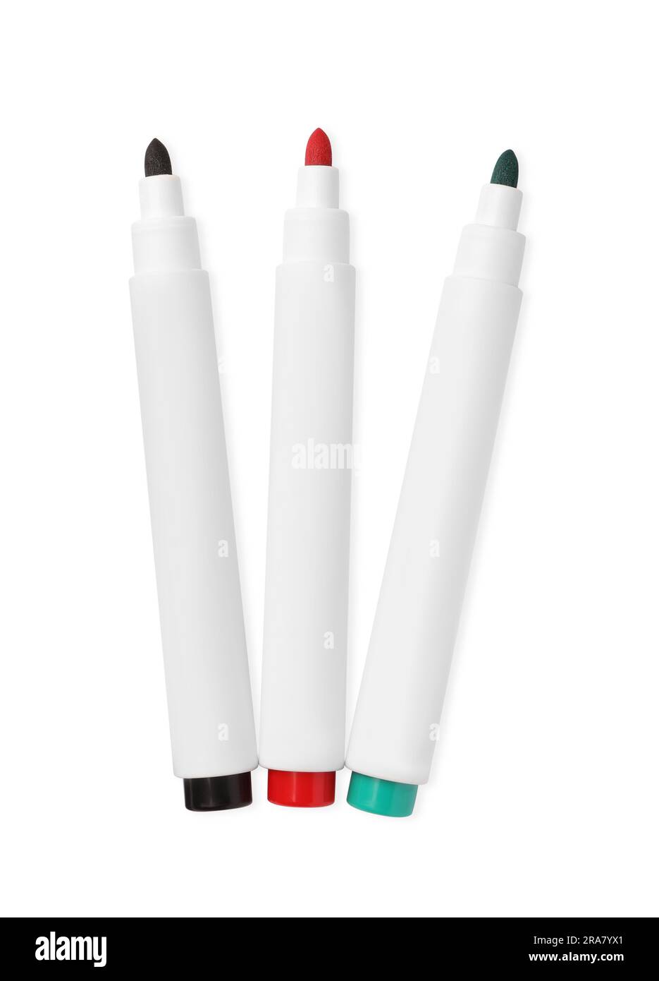 Bright color markers isolated on white, top view. School stationery ...
