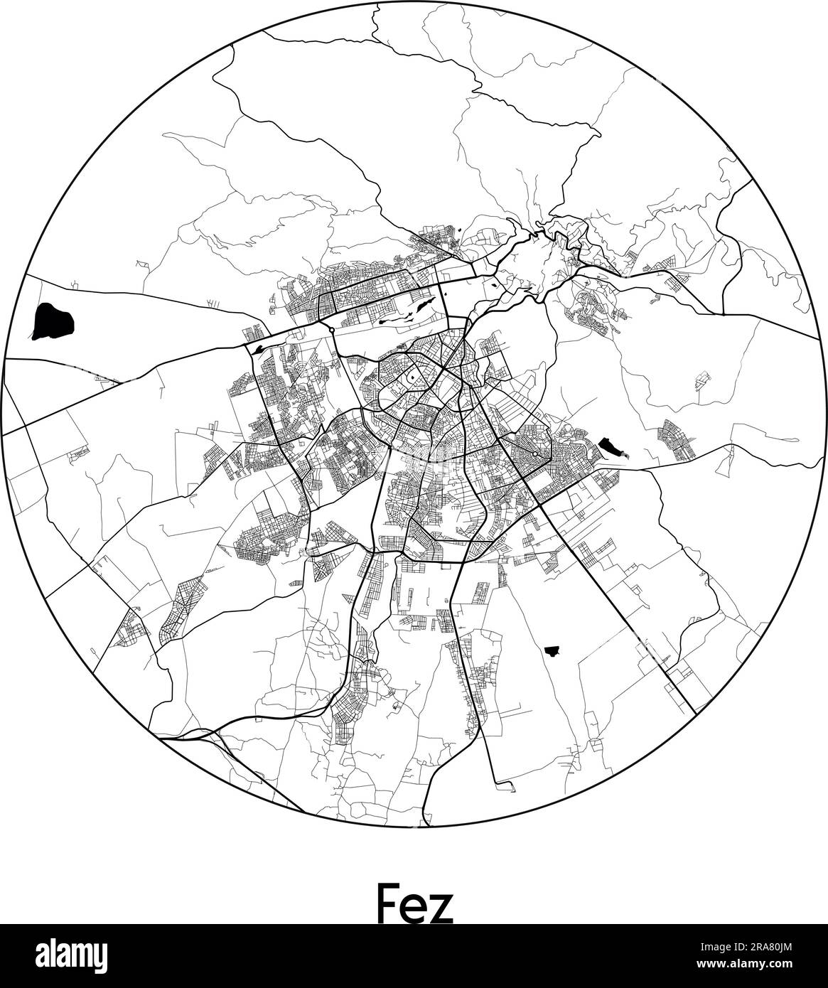 City Map Fez Morocco Africa vector illustration black white Stock ...