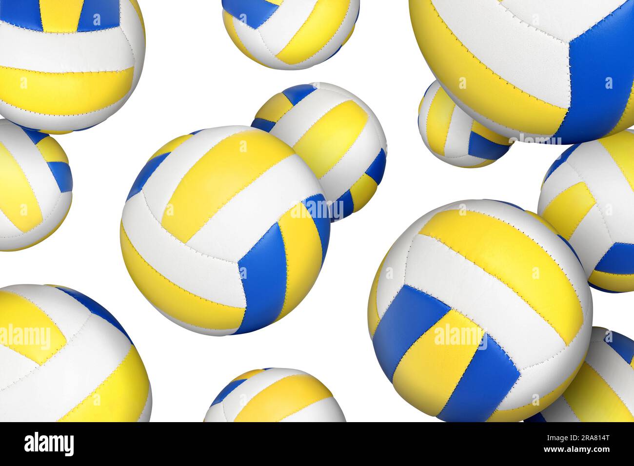 Many volleyball balls falling on white background Stock Photo - Alamy