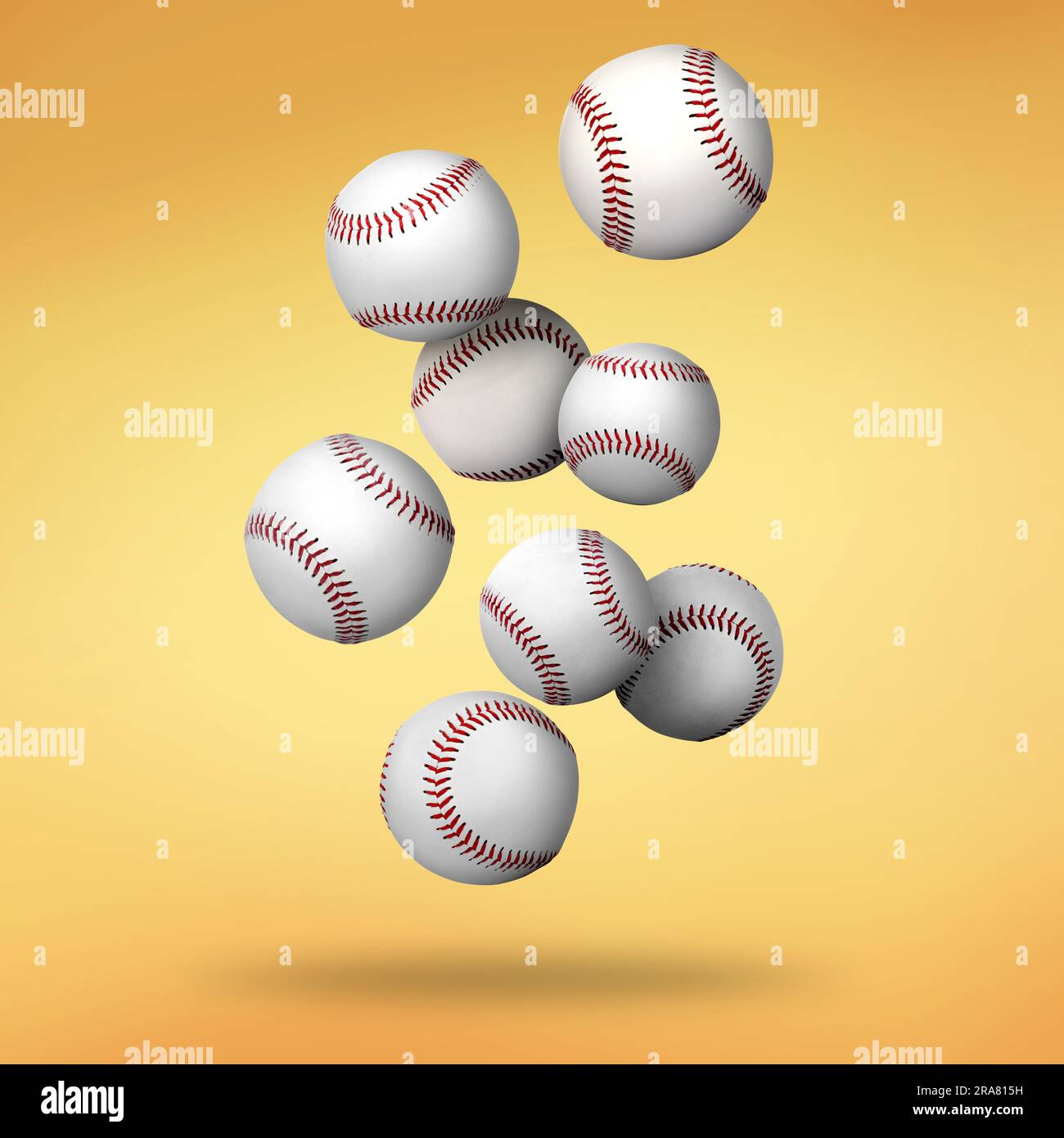 Many baseball balls falling on golden gradient background Stock Photo ...