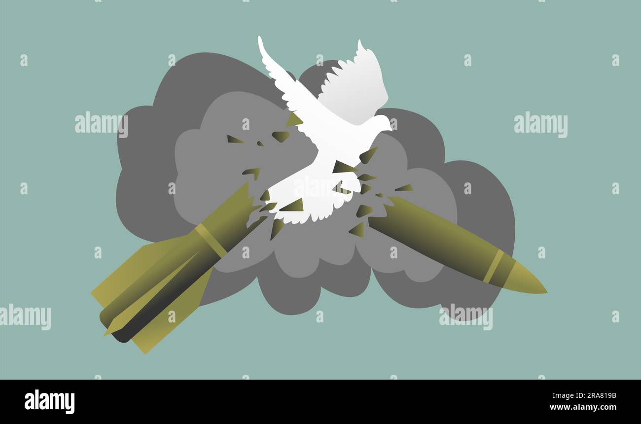 Prevent nuclear war. White dove, symbol of peace breaking atomic weapon ...