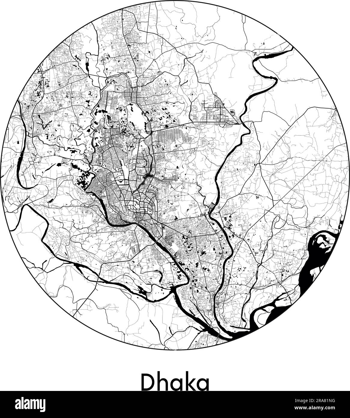 City Map Dhaka Bangladesh Asia vector illustration black white Stock ...