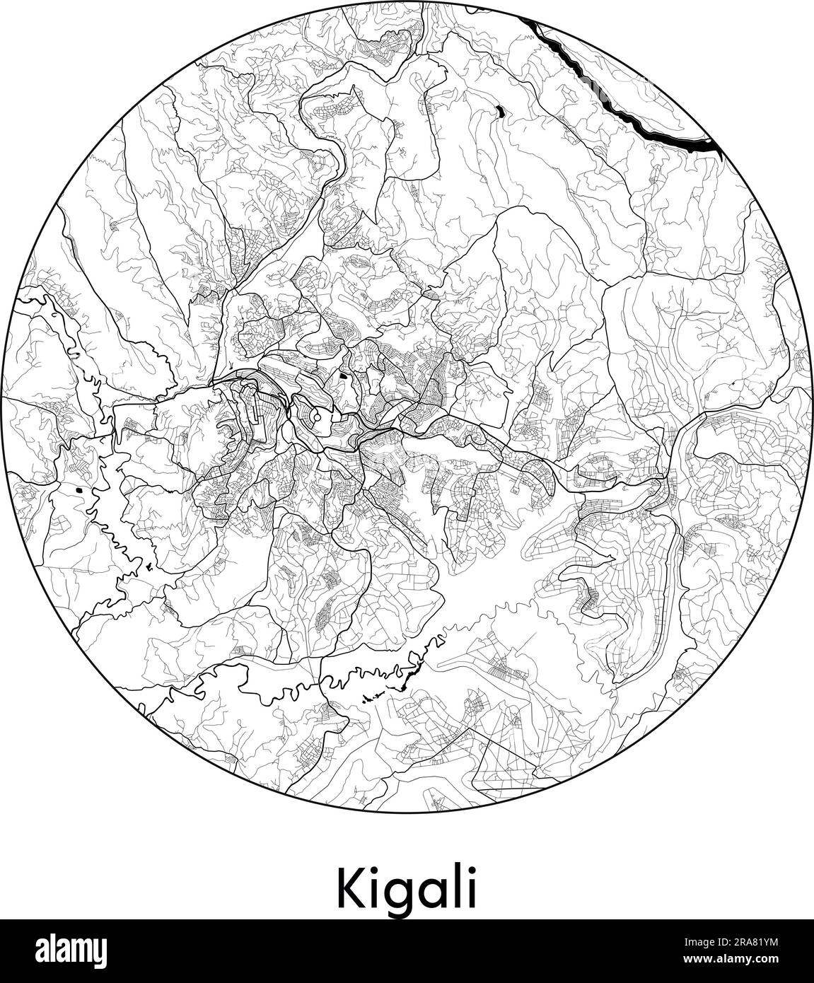 City Map Kigali Rwanda Africa vector illustration black white Stock ...