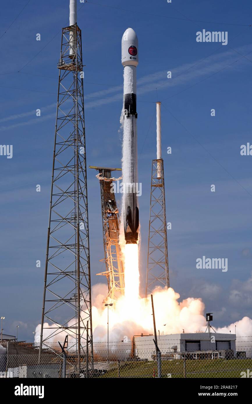 A SpaceX Falcon 9 rocket launches the Euclid satellite for the European ...
