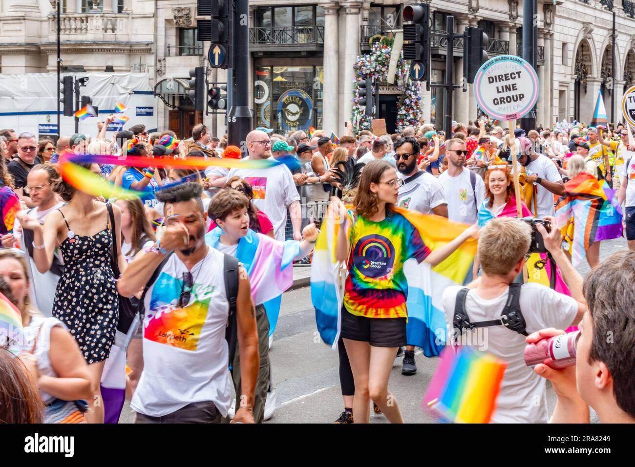 Participants in the annual London Pride event on 1st July 2023 on ...