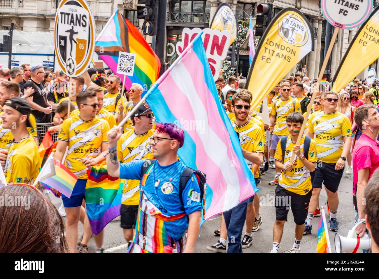 Participants in the annual London Pride event on 1st July 2023 on ...