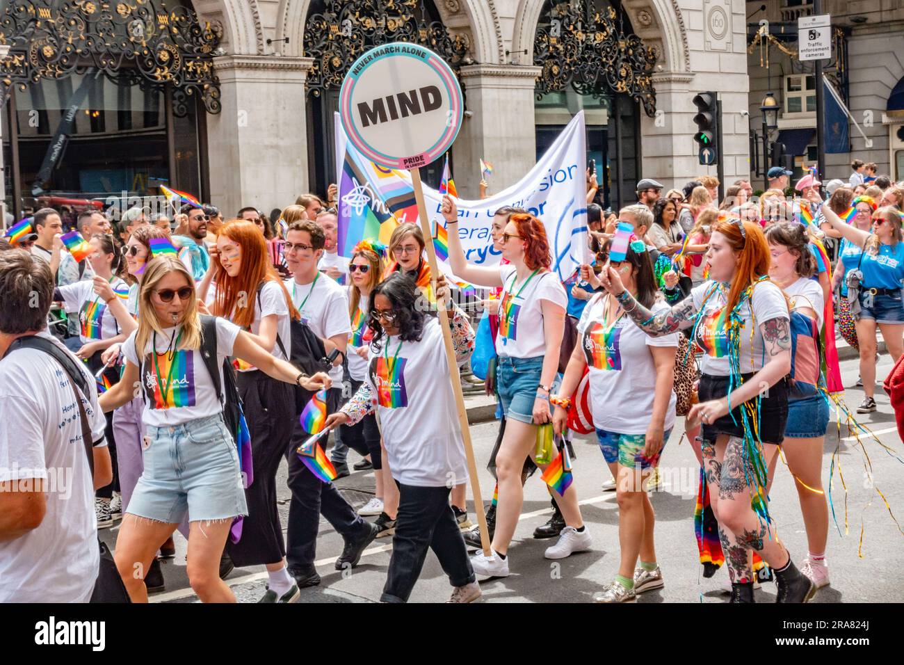Participants representing Mind in the annual London Pride event on 1st ...