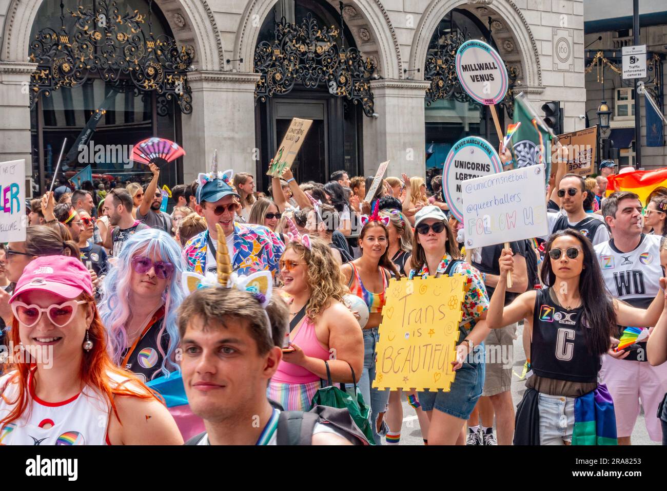 Participants in the annual London Pride event on 1st July 2023 on ...