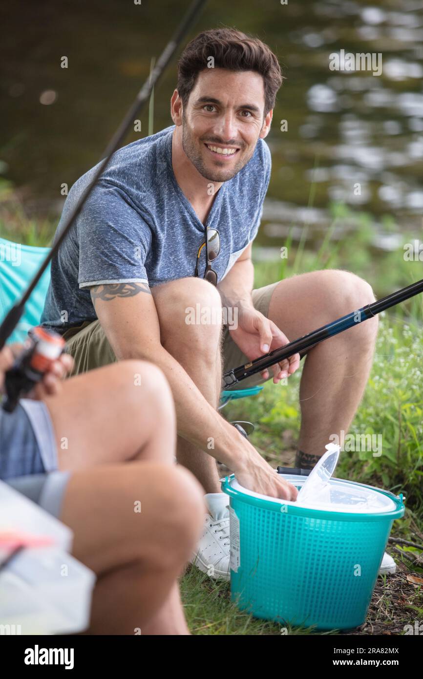happy man is good at fishing Stock Photo - Alamy