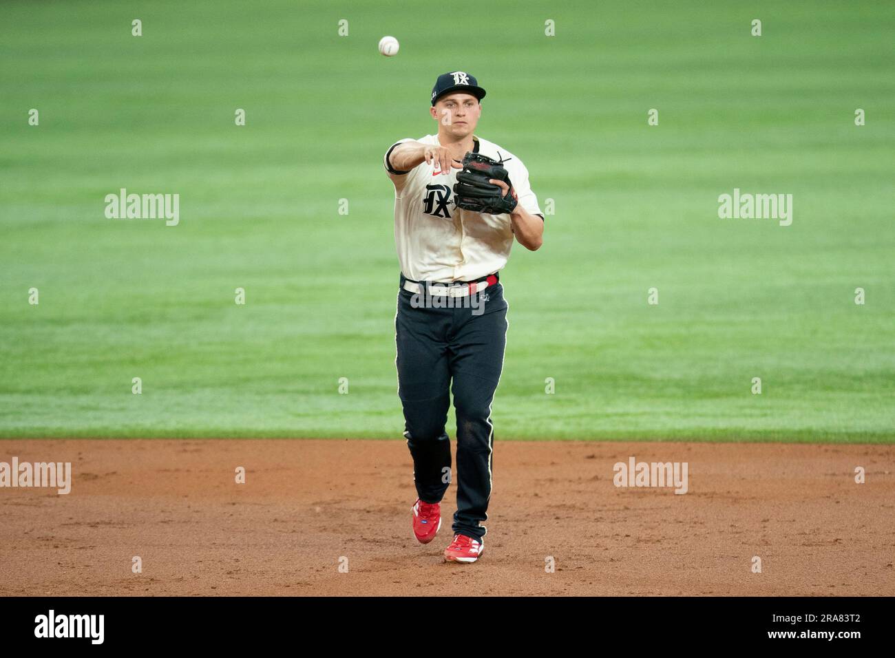 ARLINGTON, TX - JULY 1: Texas Rangers shortstop Corey Seager (5) throws ...