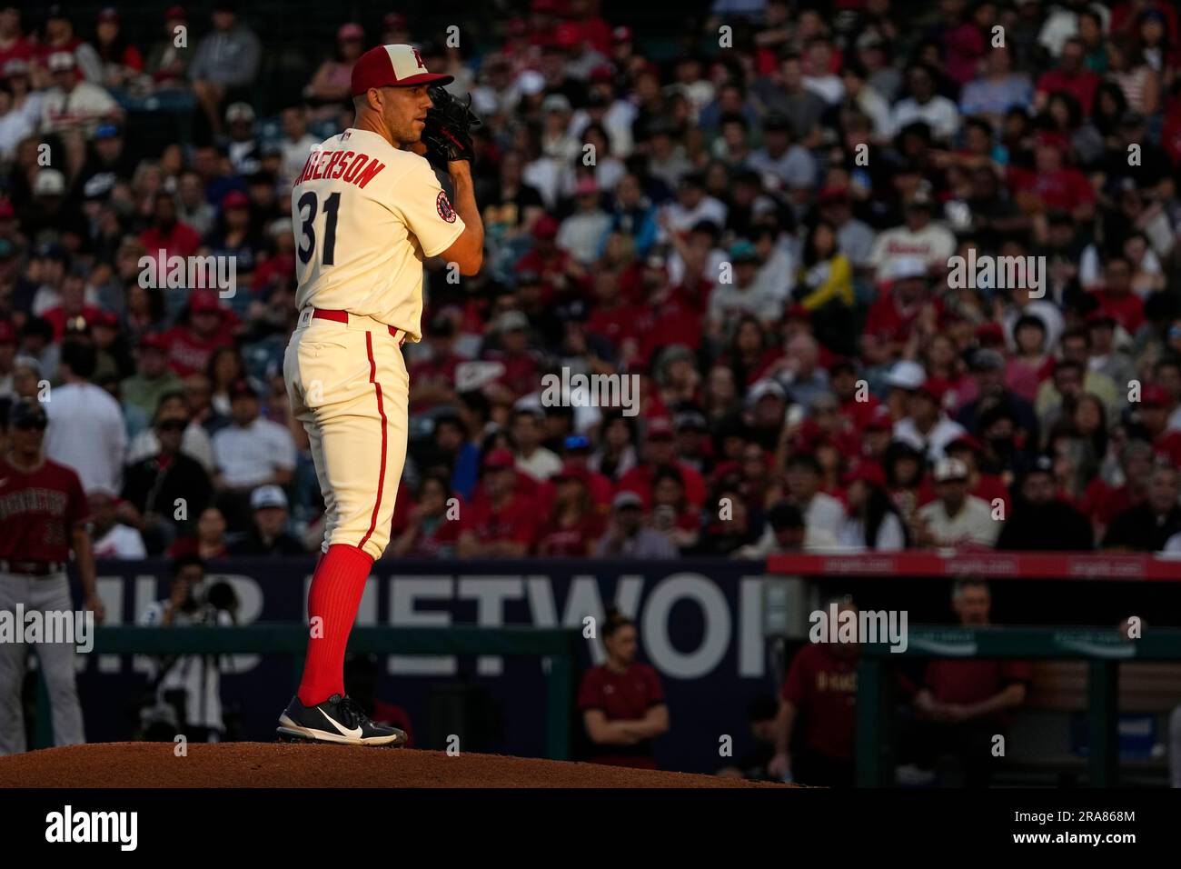 Los Angeles Angels starting pitcher Tyler Anderson gets set to pitch ...