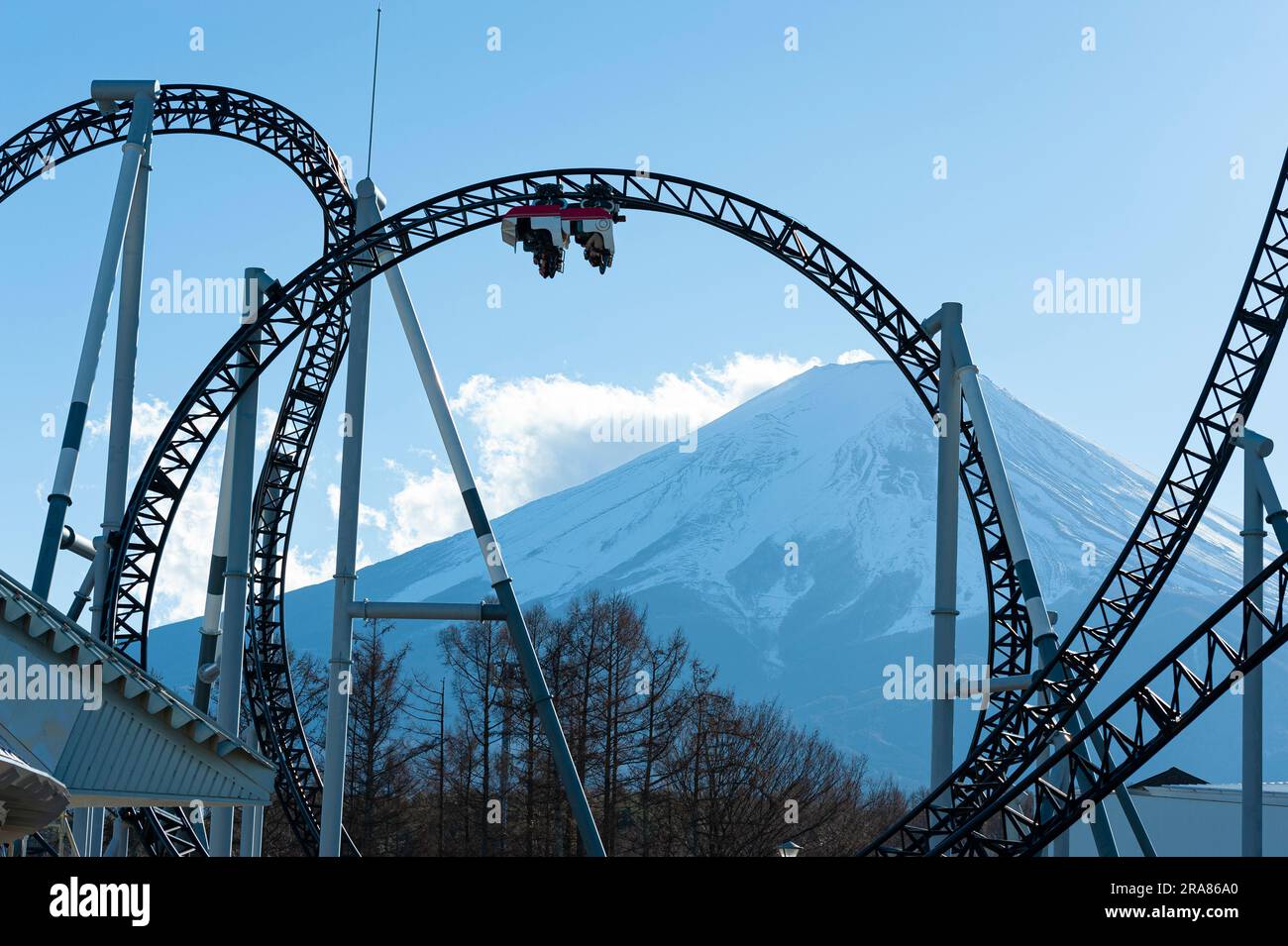 Takabisha World's Steepest Roller Coaster. Background with Mount Fuji ...
