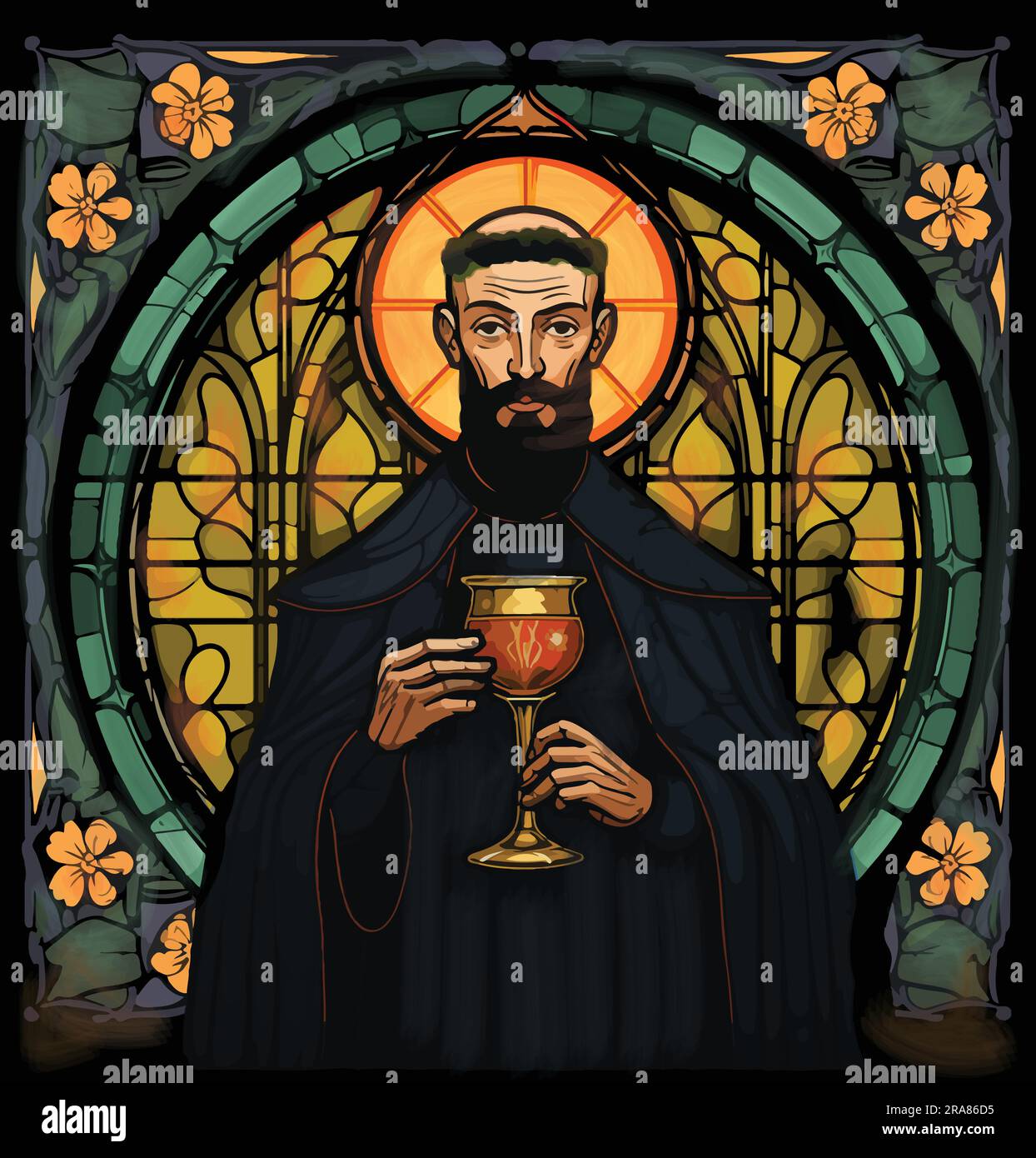 Vector of Saint Anthony Zaccaria holding a chalice, lily surround motif ...