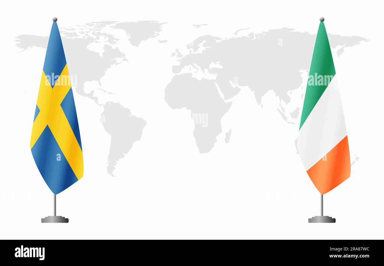 Sweden and Ireland flags for official meeting against background of ...