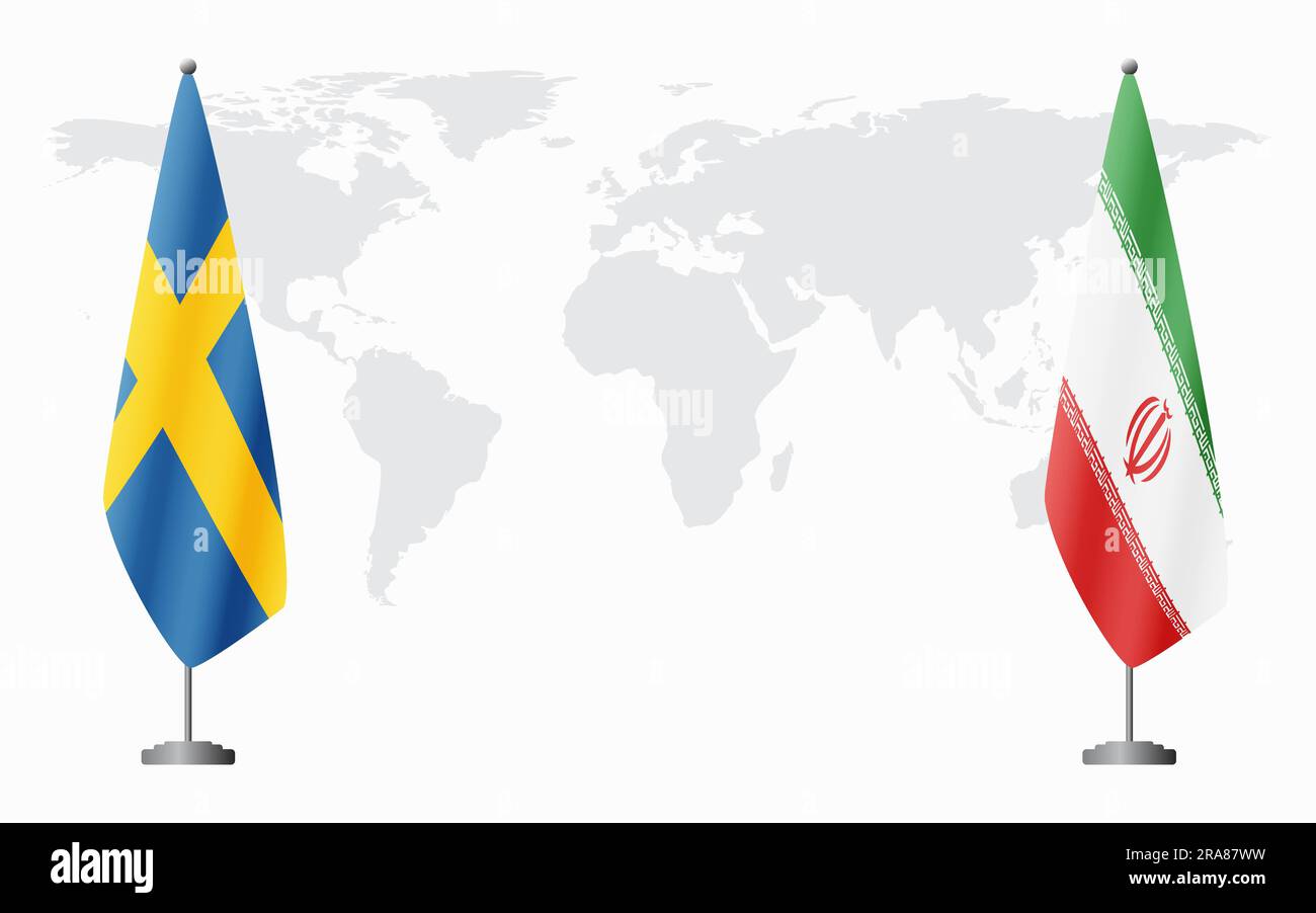 Sweden and Iran flags for official meeting against background of world ...
