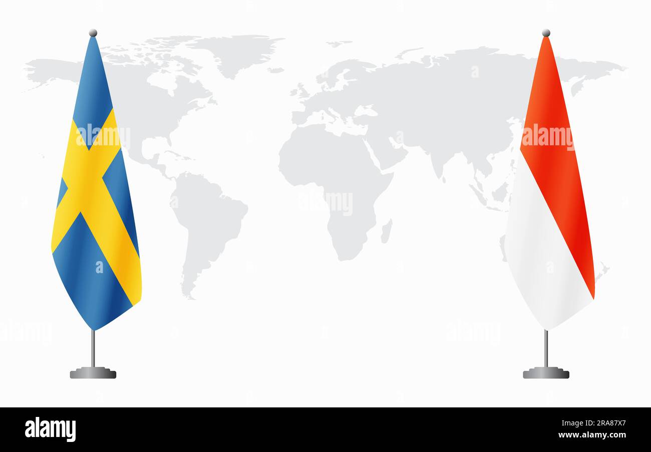 Sweden and Indonesia flags for official meeting against background of ...