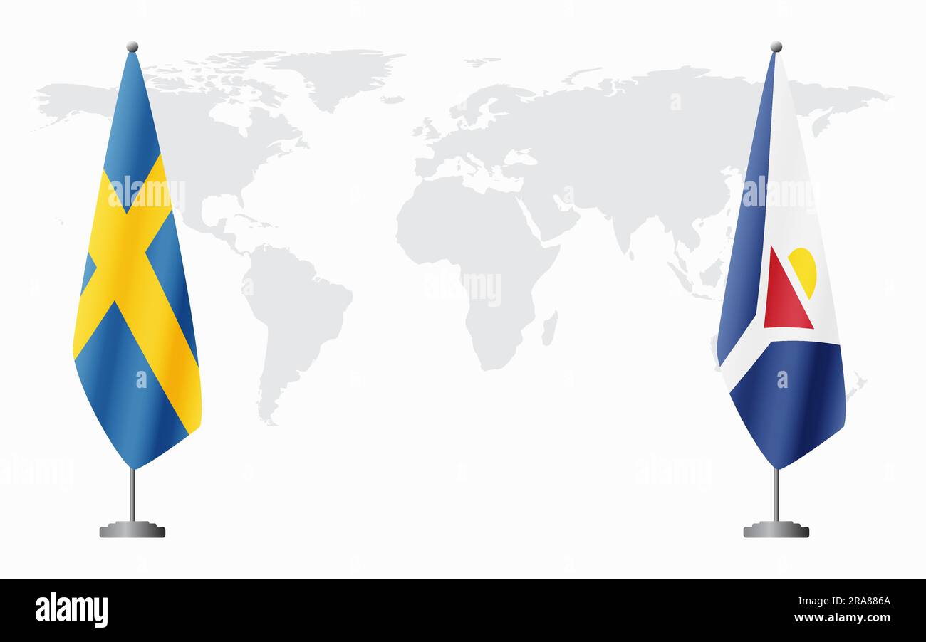 Sweden and Saint Martin flags for official meeting against background ...