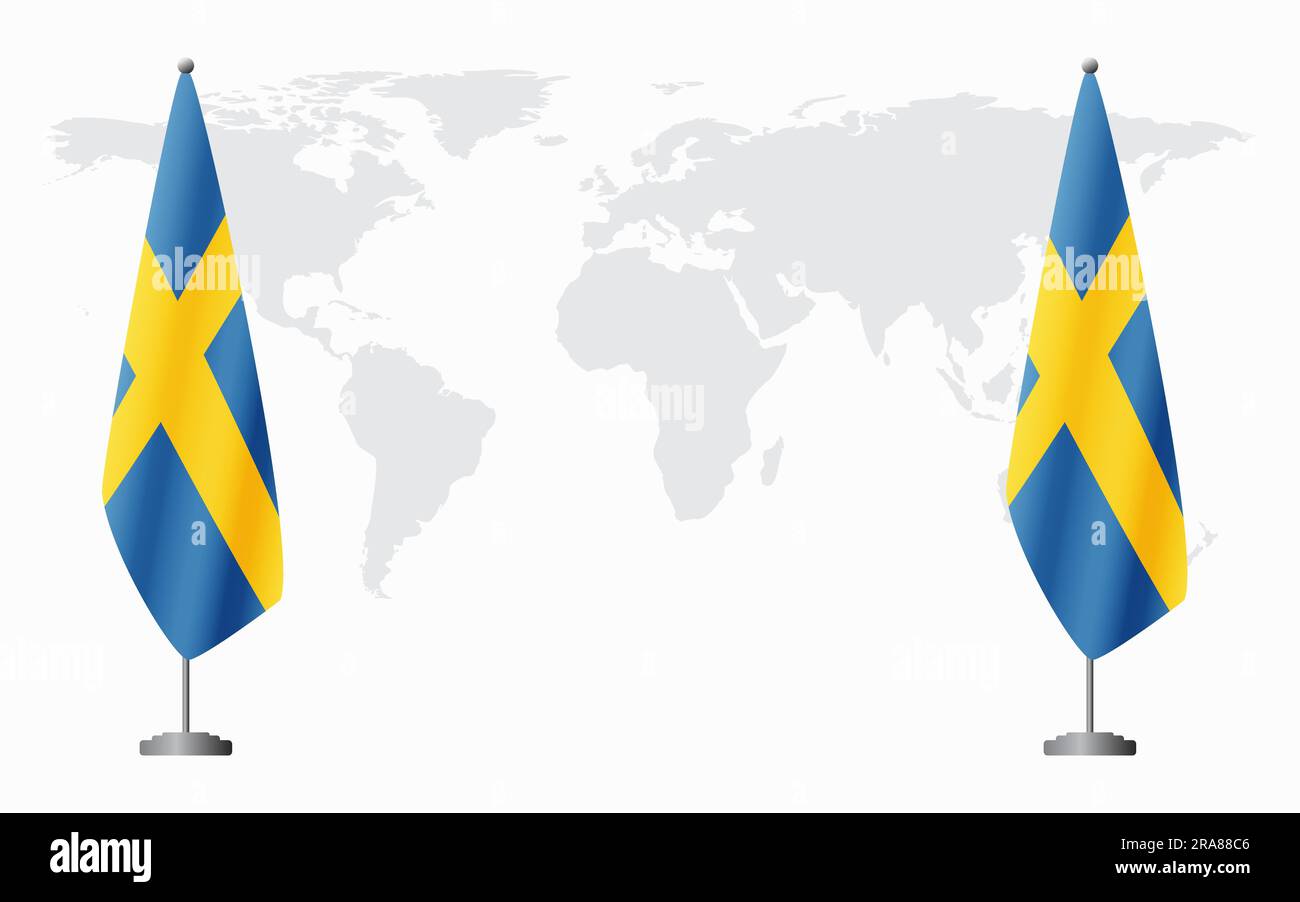 Sweden and Sweden flags for official meeting against background of ...