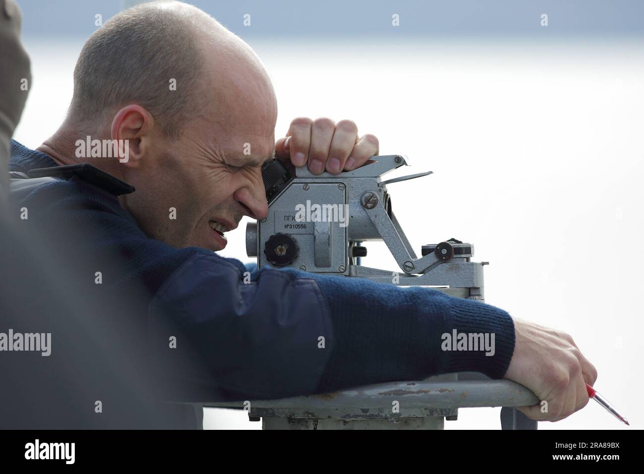 Russian Sailor using sextant, at sea, vessel "Professor Khromov" - Far ...