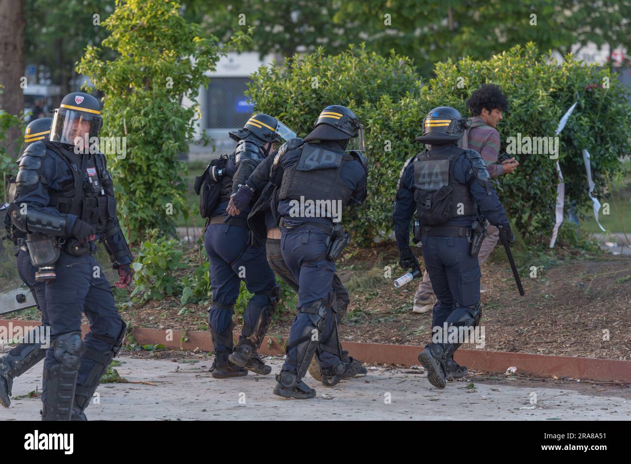 French police forces (Gendarmerie) in Paris during the trade unions ...