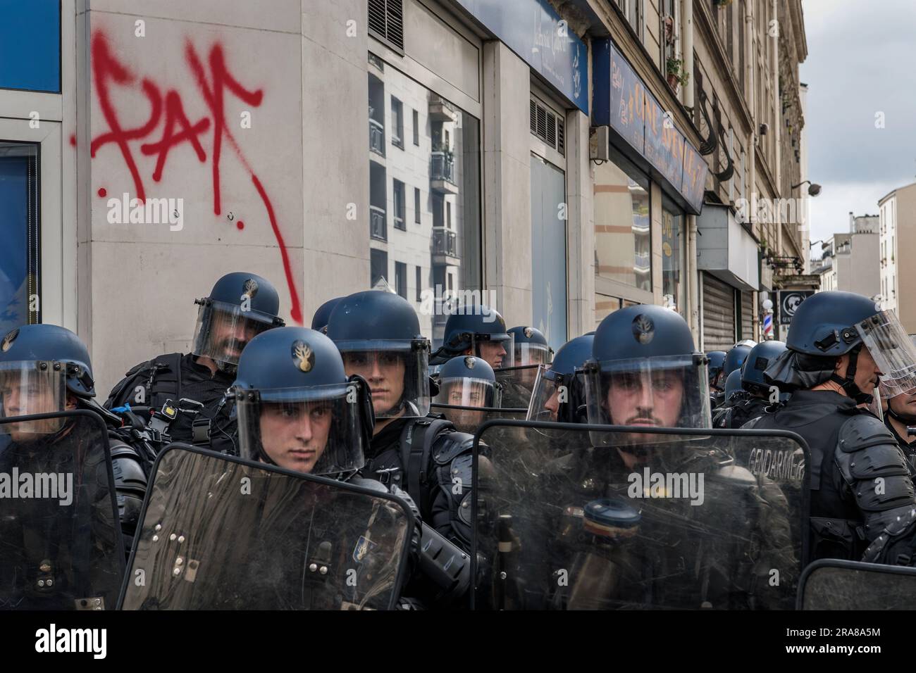 French police forces (Gendarmerie) in Paris during the trade unions ...