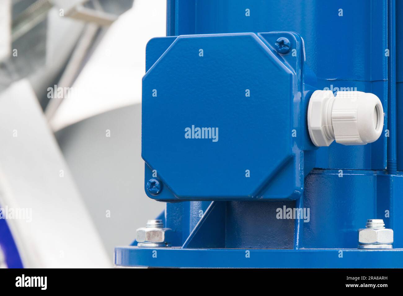 Blue electrical box used for wiring connections and part of electric ...