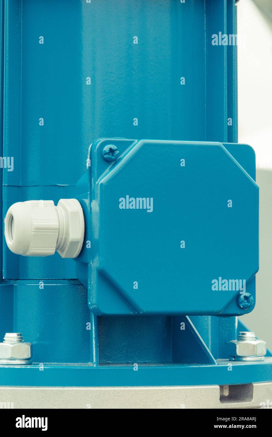 Blue electrical box used for wiring connections and part of electric ...