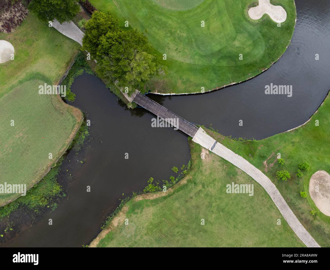 Aerial view of golf course with a rich green turf beautiful scenery ...