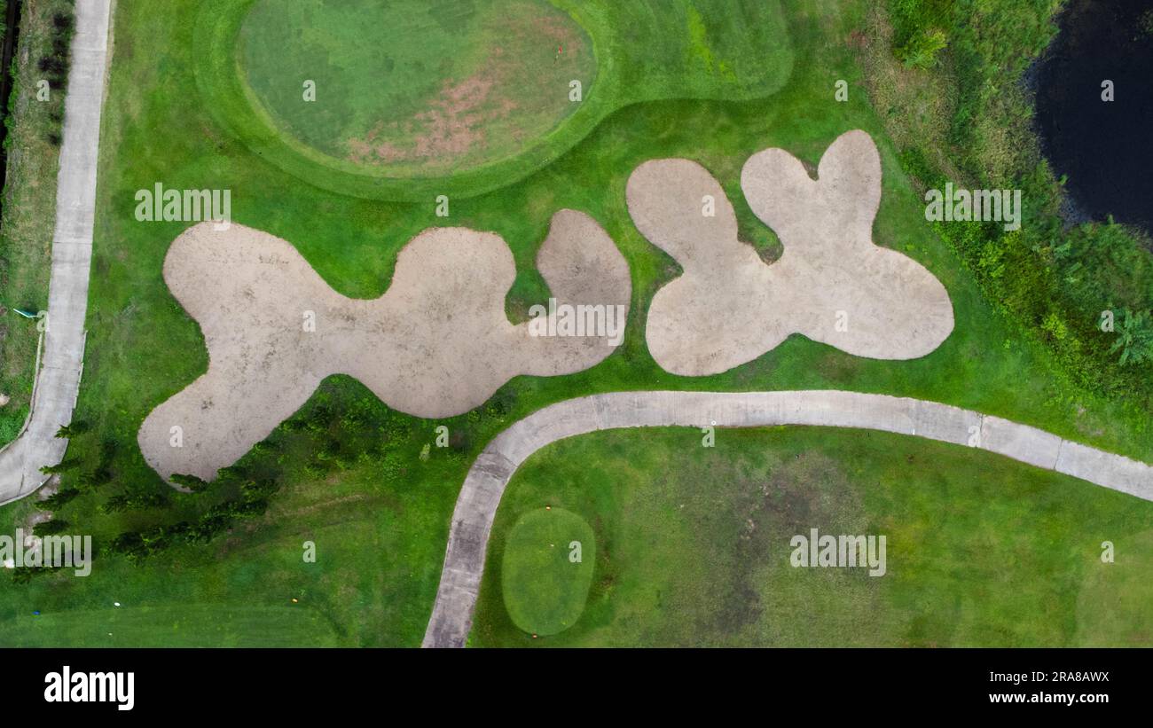 Aerial view of golf course with a rich green turf beautiful scenery ...