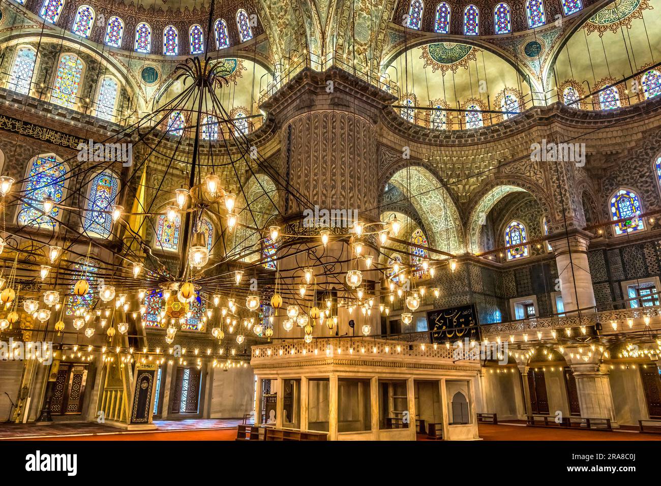 Blue Mosque Minbar Mihrab Electric Lights Basilica Domes Istanbul ...