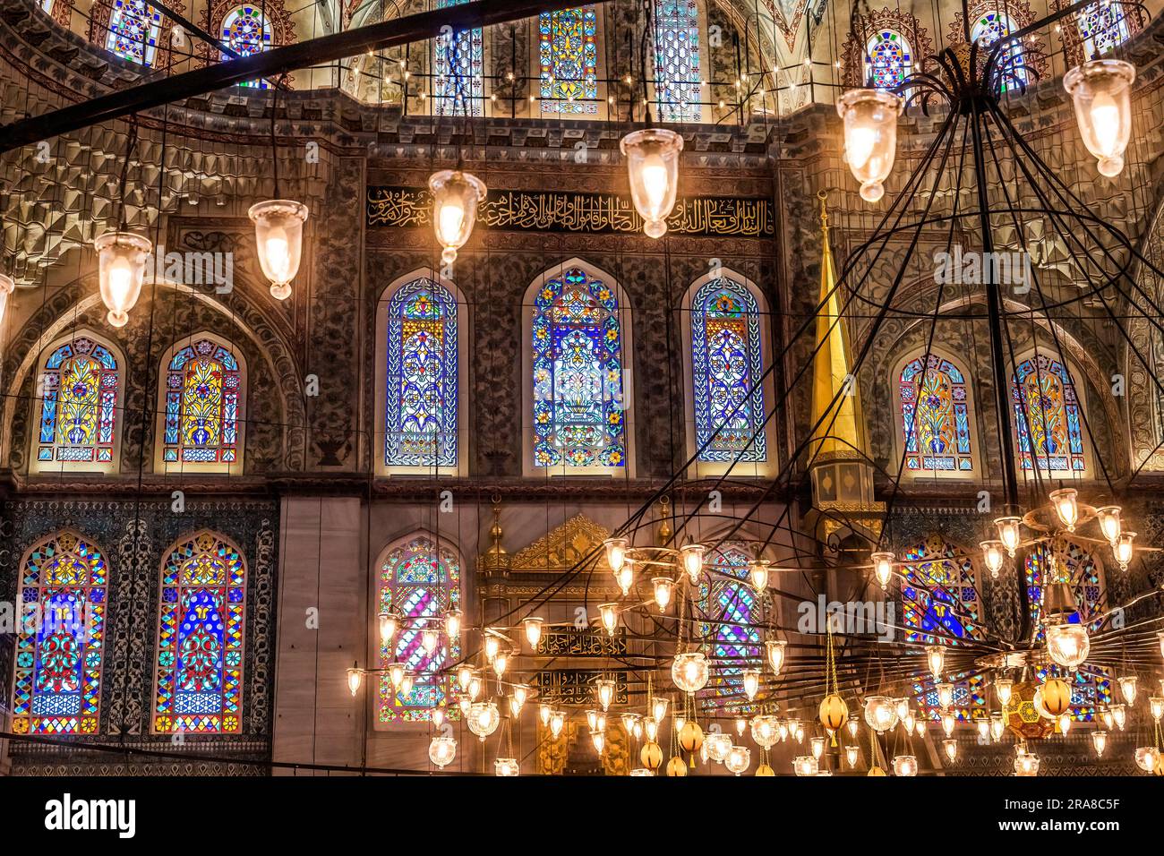 Blue Mosque Electric Lights Basilica Stained Glass Istanbul Turkey ...