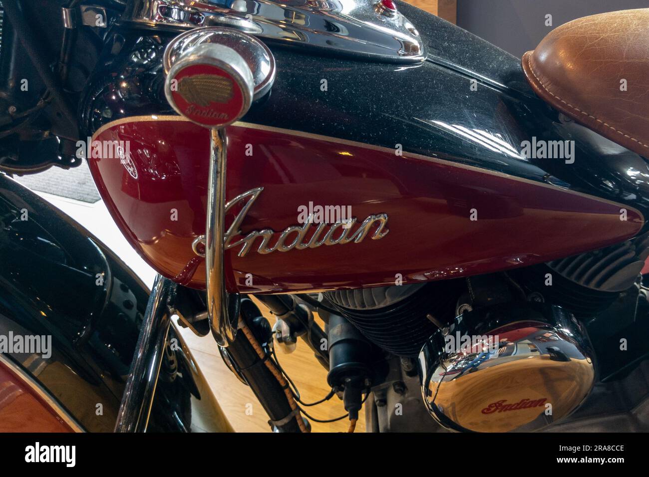 lyon , France - 06 16 2023 : Indian fuel tank motorcycle us logo text ...