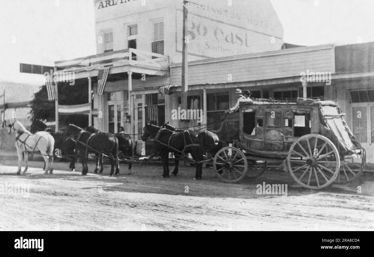 Tombstone, Arizona: c. 1882 A thorobrace stagecoach in Tombstone Stock ...