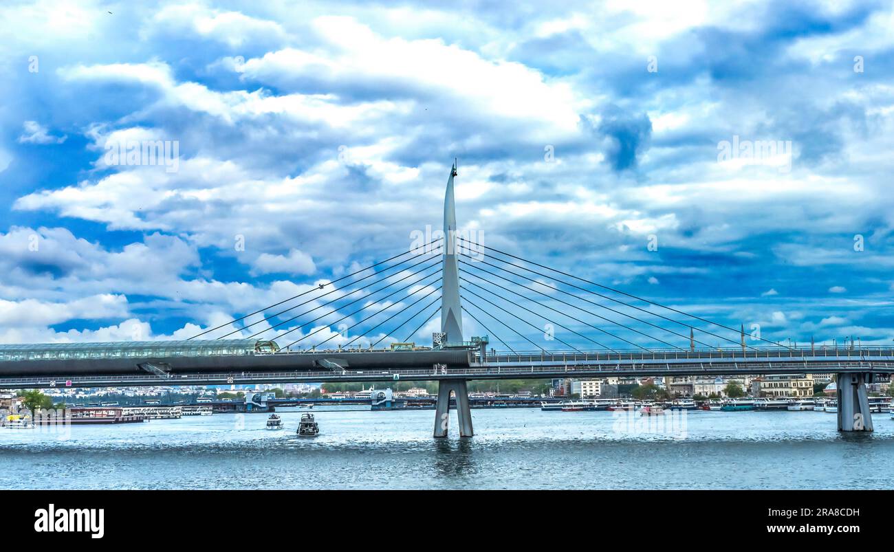 Bridge Waterway Ships Istanbul Turkey. Bridge connects Europe on the ...