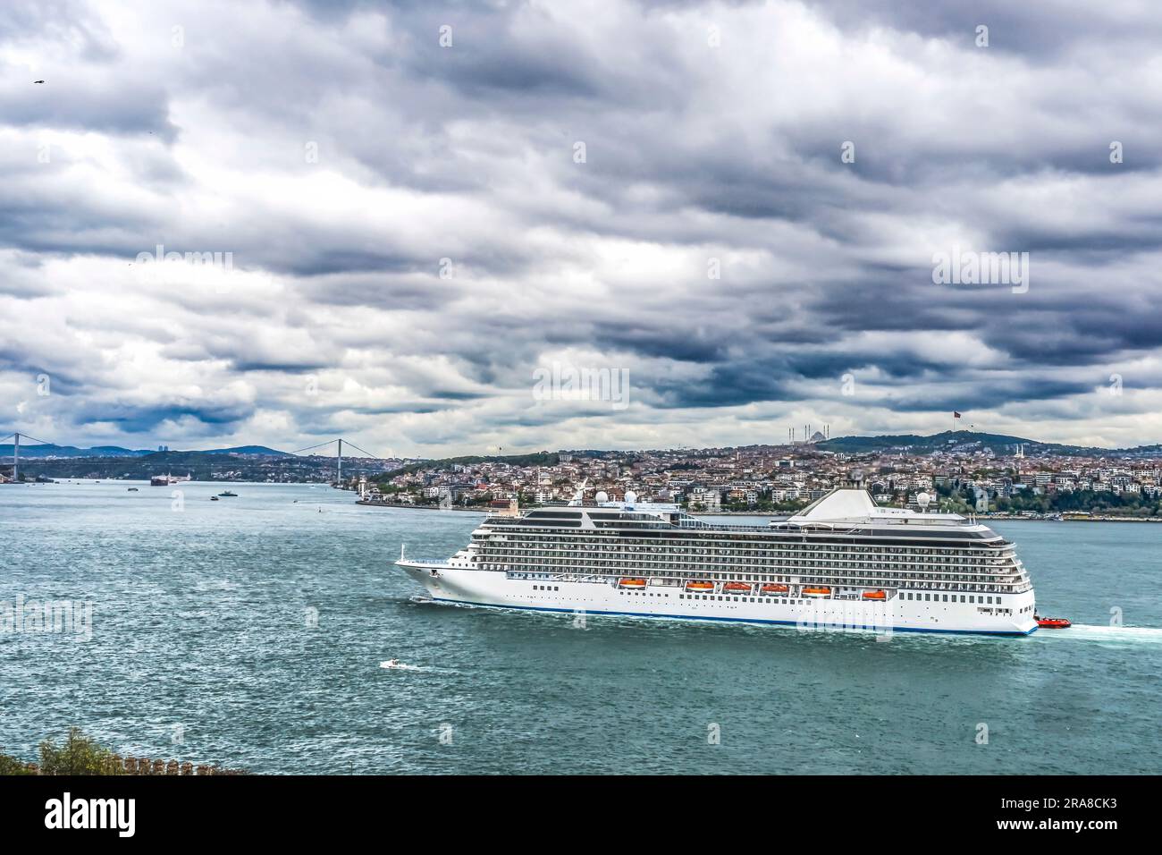 Cruise Ship Sailing Through Bosphorus Strait Waterway Bridge Ships ...