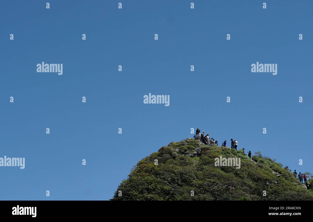 Climbers are at the summit of Mount Tanigawa in Minakami Town, Gunma ...